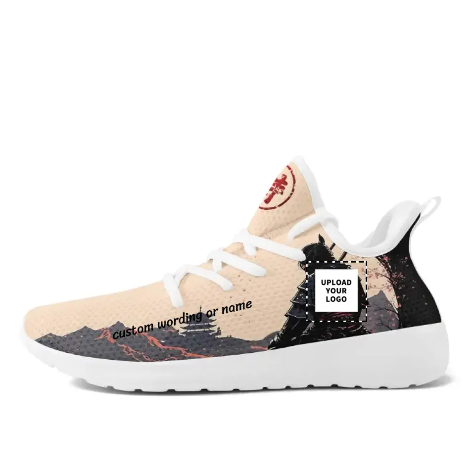 Personalized samurai sakura Sneakers, Custom Watercolor Skull Shoes, F