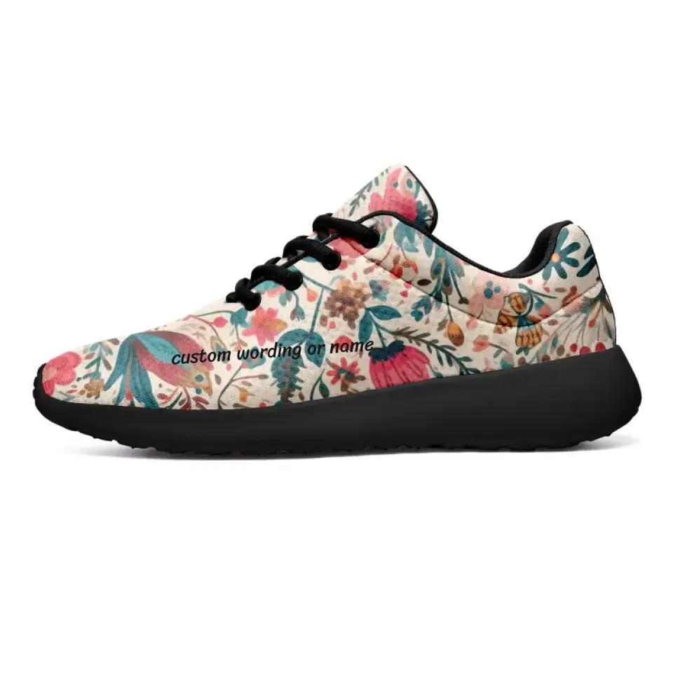 Custom NL Shoes with Black & White Soles, Enchanting Flower Meadow The