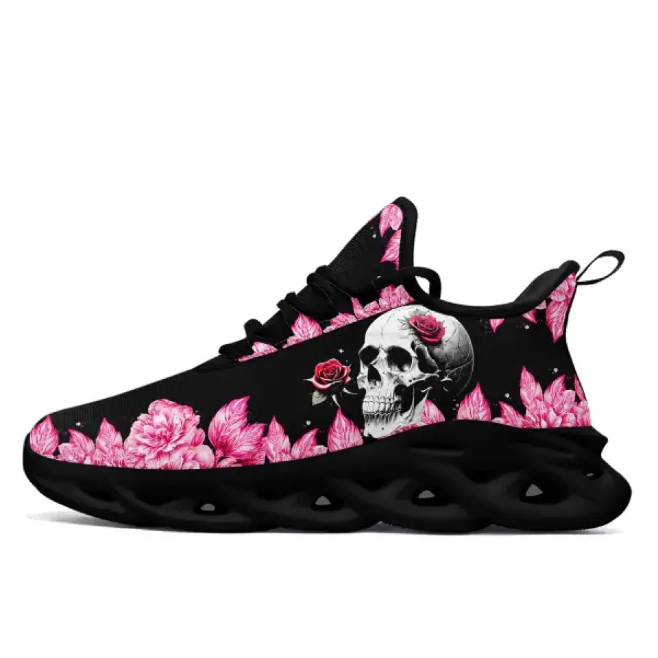 Custom MS Shoes with Rose and Skull Theme, Crafted for Enthusiasts of